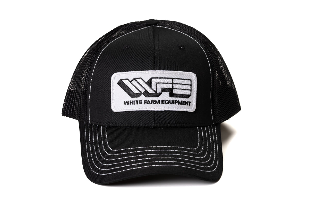 White Farm Equipment Hat, Black Mesh with White Accent Stitching – J&D ...